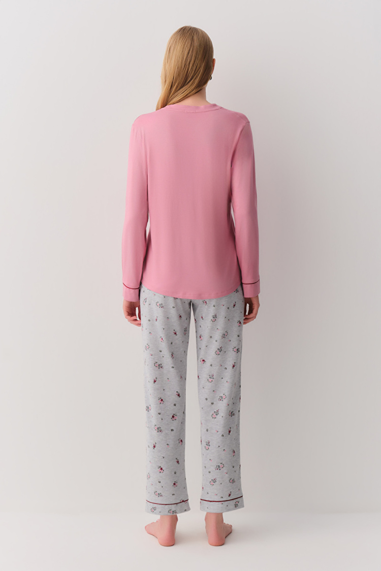 Gri Melanj Desenli Linda Pijama Takımı | SUWEN