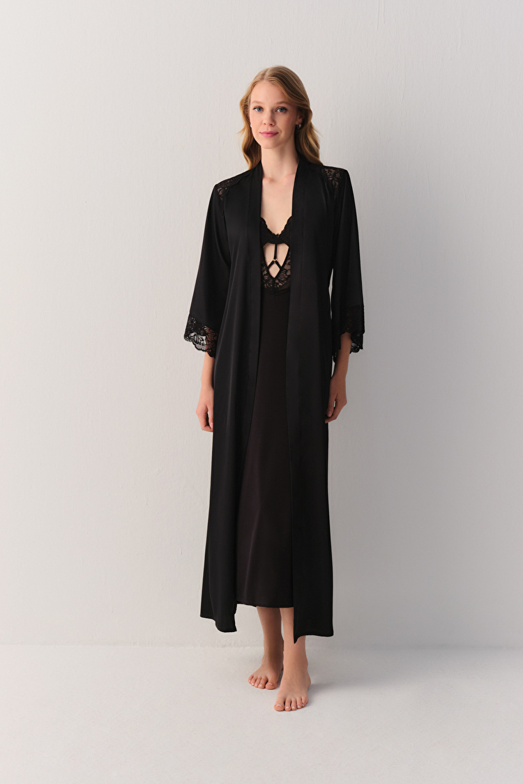 Siyah Honey Uzun Sabahlık | SUWEN