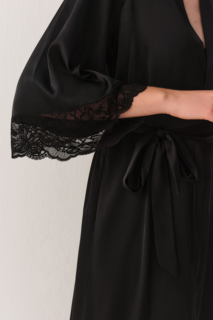 Black Honey Long Morning Gown | SUWEN